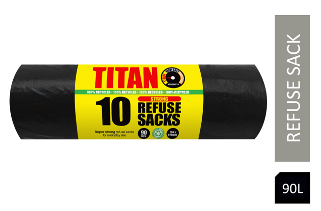 Titan Super Strong Refuse / Bin Sacks Large 90 Litre & 100% Recycled 10 ...