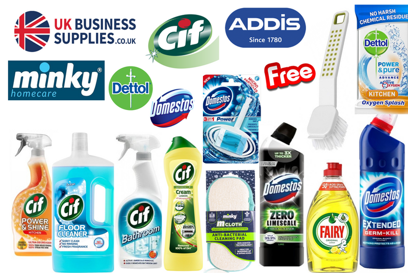 NEW Deluxe Cleaning Pack Hamper Domestos Minky Cif Dettol 10pc Addis Brush FREE